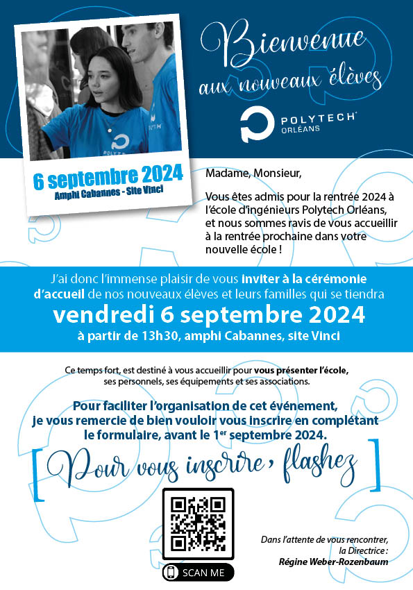 Inscription à la cérémonie d'accueil des nouveaux élèves de Polytech Orléans 2024 | Université d ...